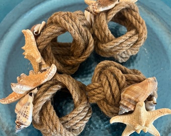 Nautical Figure Eight Infinity Knot Napkin Rings Natural White Rope Set ...