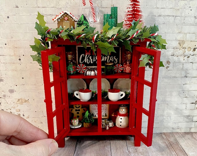 Miniature Christmas Furniture, 1:12 Scale Dollhouse Cupboard, Artisan ...