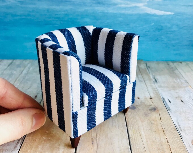 1:12 Scale Upholstered Chair, Miniature Dollhouse Furniture, Striped ...
