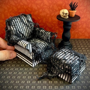 Miniature Haunted Dollhouse Couch, Chair and Ottoman, 1:12 Scale ...