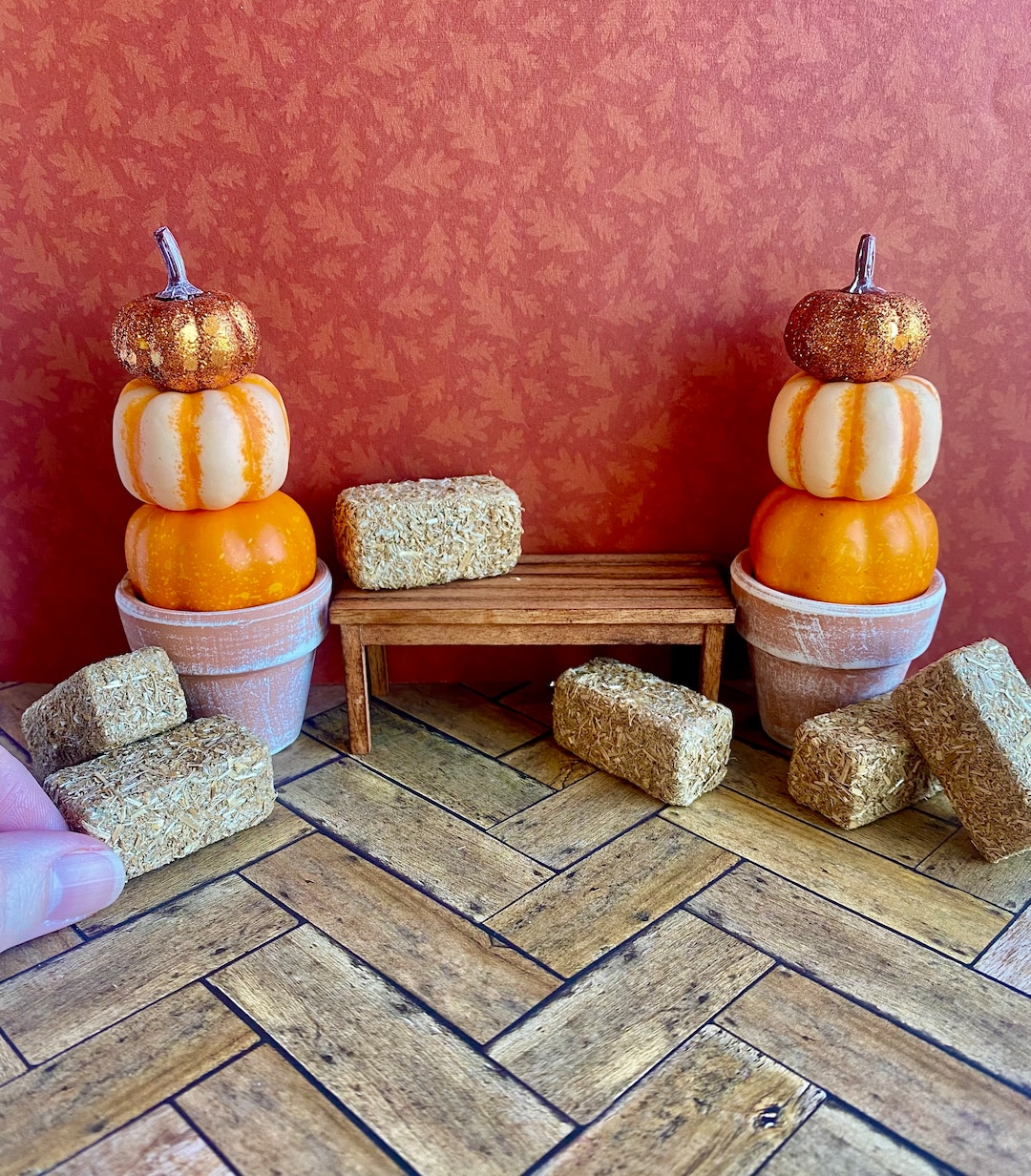 Miniature Stacked Pumpkins, Miniature Hay Bales, Dollhouse Garden ...