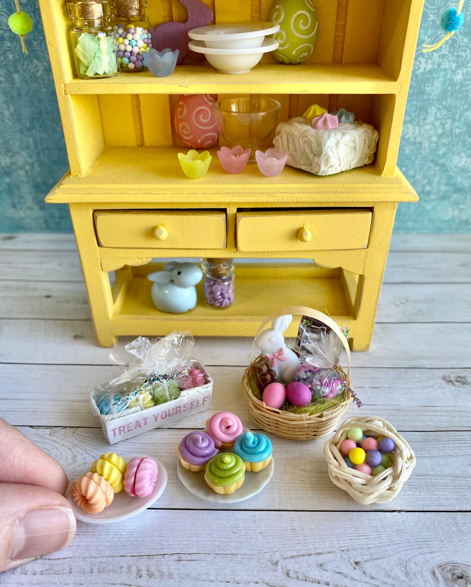 1:12 Scale Miniature Easter Hutch, Handmade Dollhouse Cabinet, Artisan ...