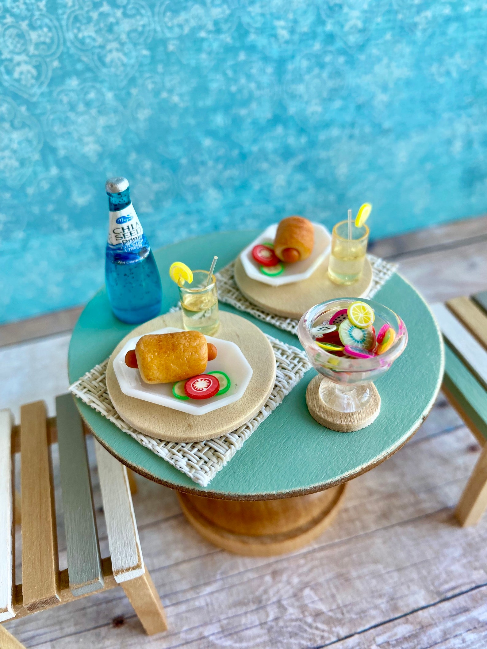 Miniature Bistro Set, Beach Dollhouse Kitchen, 1:12 Scale Table and ...