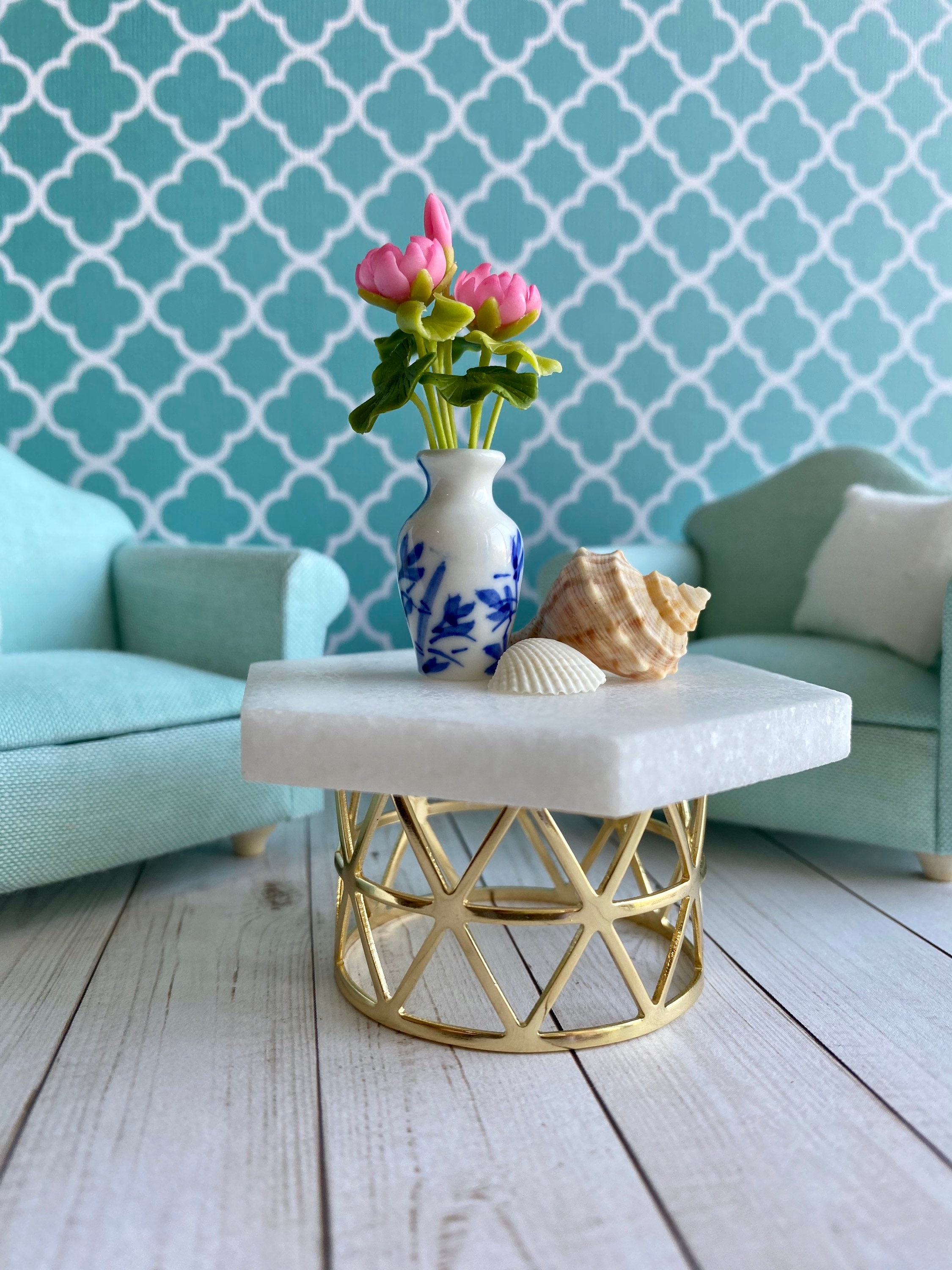 Modern Dollhouse Coffee Table, Miniature Gold Table, 1:12 Scale ...