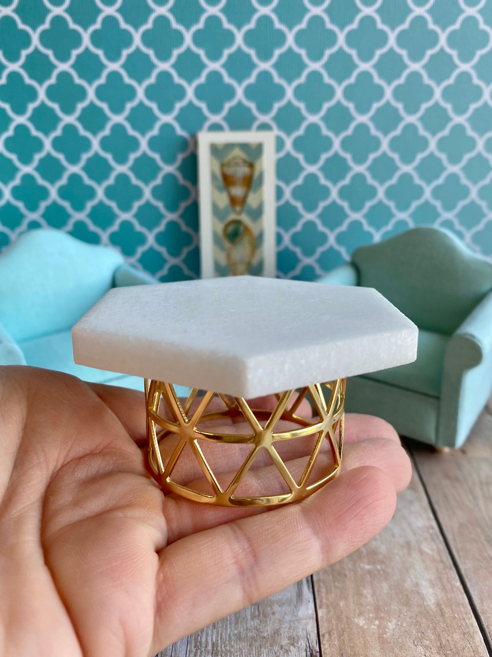 Modern dollhouse coffee table miniature gold table 1:12 | Etsy