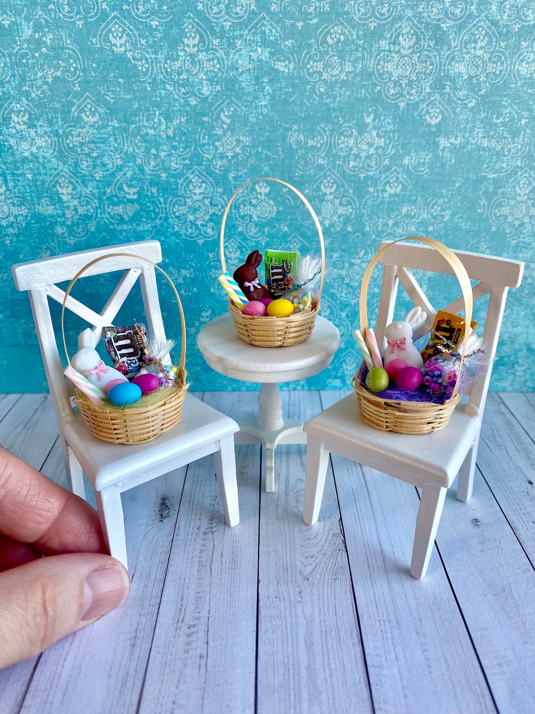 1:12 Scale Miniature Easter Basket, Miniature Easter Eggs, Dollhouse ...