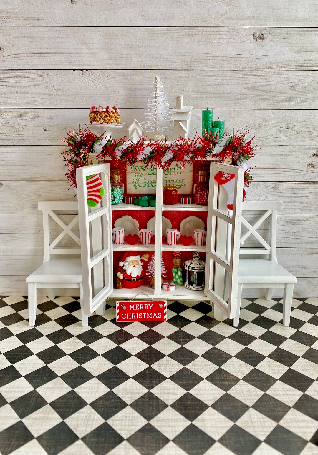1:12 Scale Miniature Christmas Cabinet, Artisan Dollhouse Furniture ...