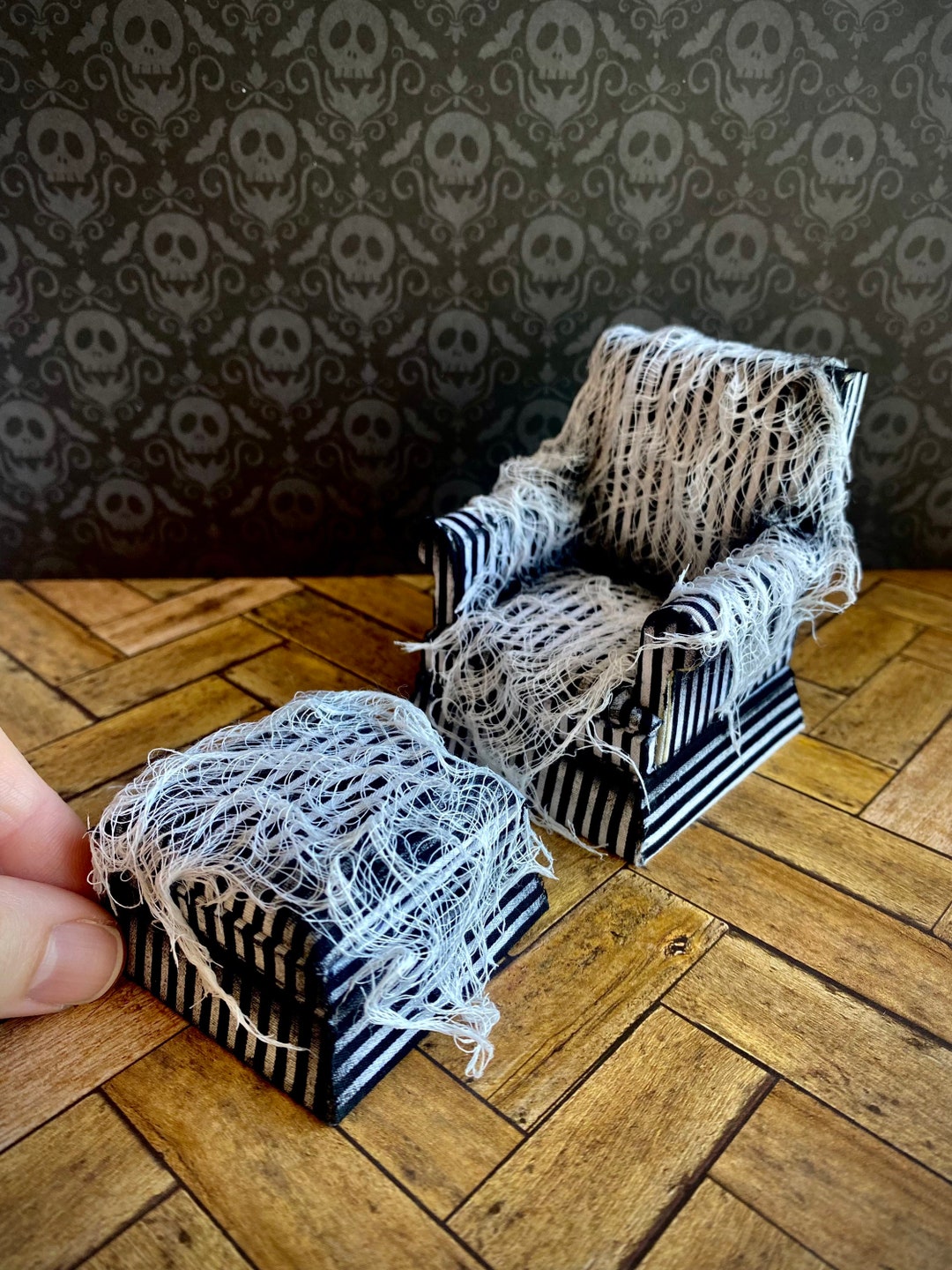 Miniature Haunted Dollhouse Couch, Chair and Ottoman, 1:12 Scale ...