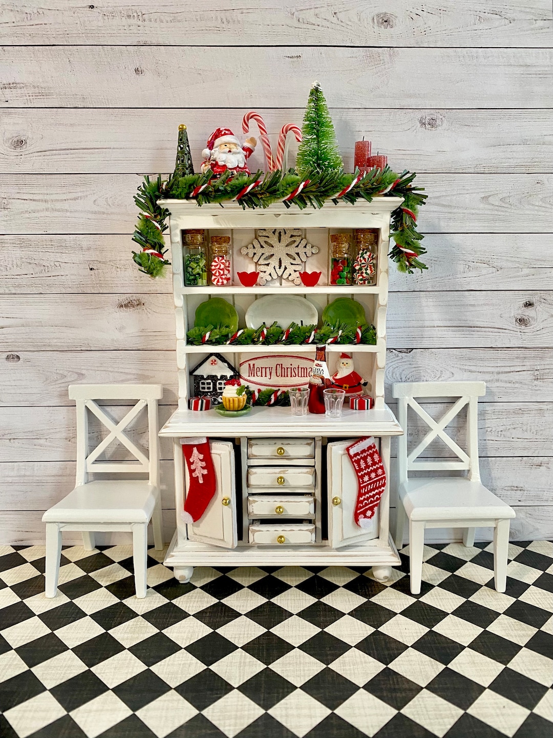 1:12 Scale Dollhouse Christmas Cupboard, Miniature Hutch, Artisan ...