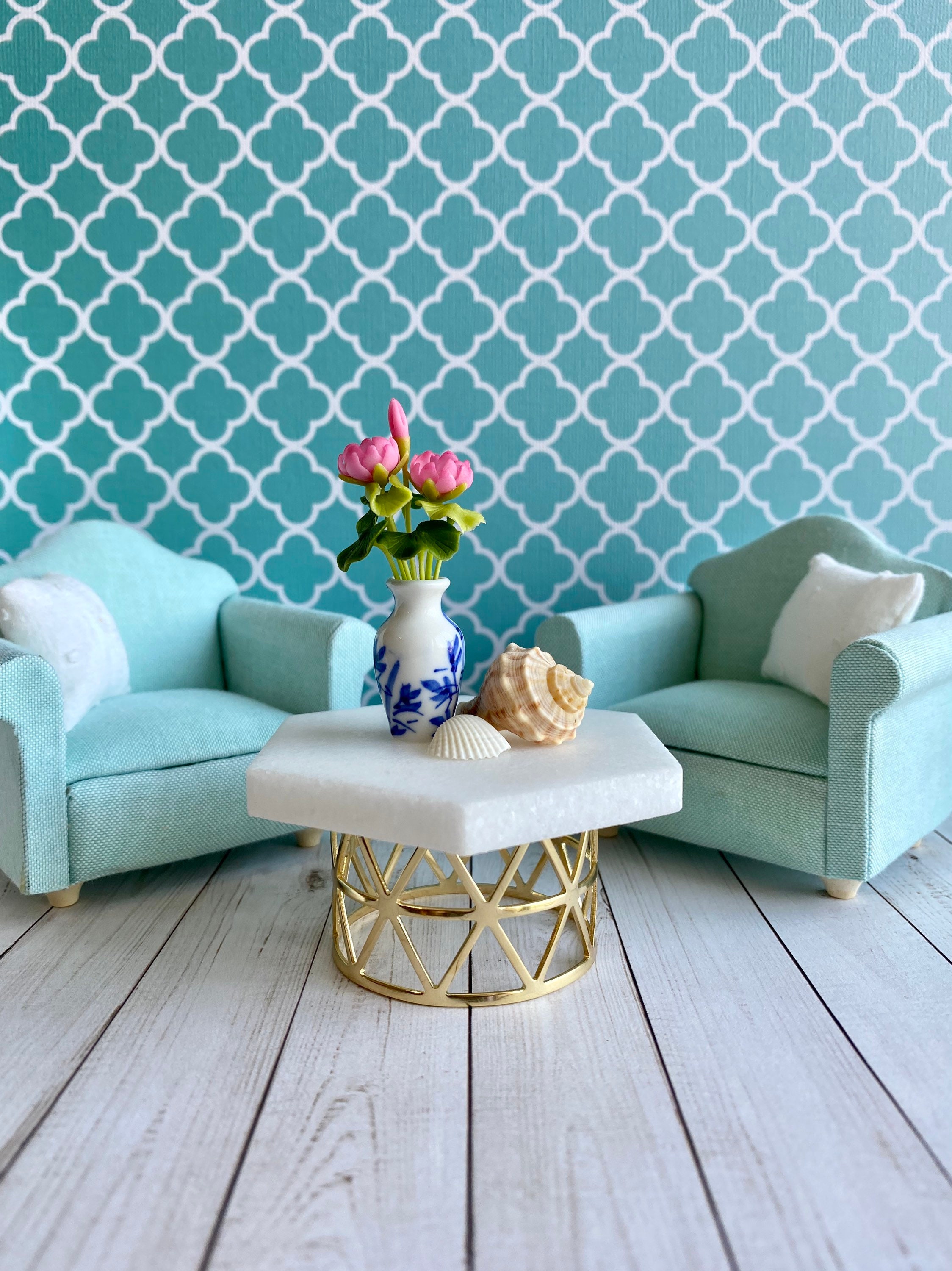 Modern Dollhouse Coffee Table, Miniature Gold Table, 1:12 Scale ...