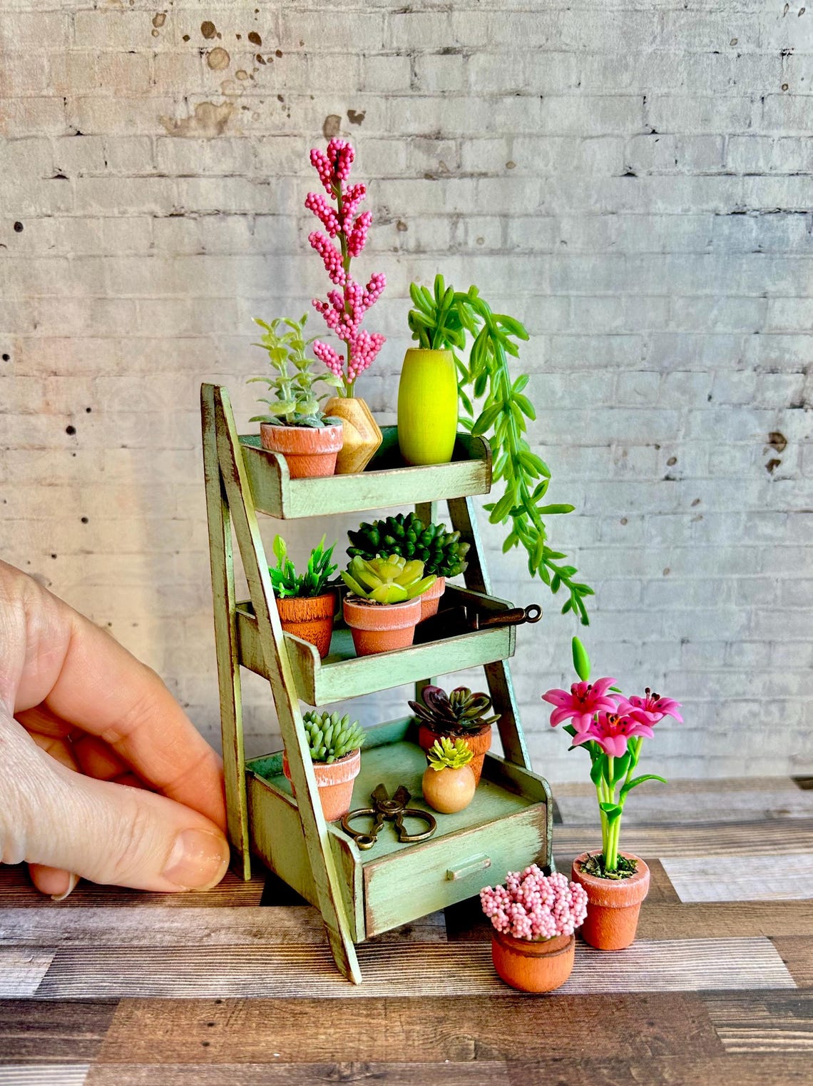 Miniature Garden Plant Shelf, Dollhouse Garden Miniatures, 1:12 Scale ...