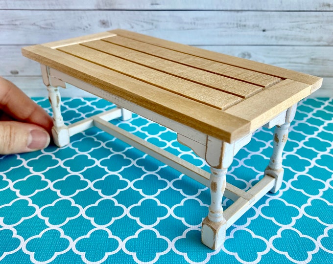 Miniature Beach Furniture, 1:12 Scale Dollhouse Table and Benches ...