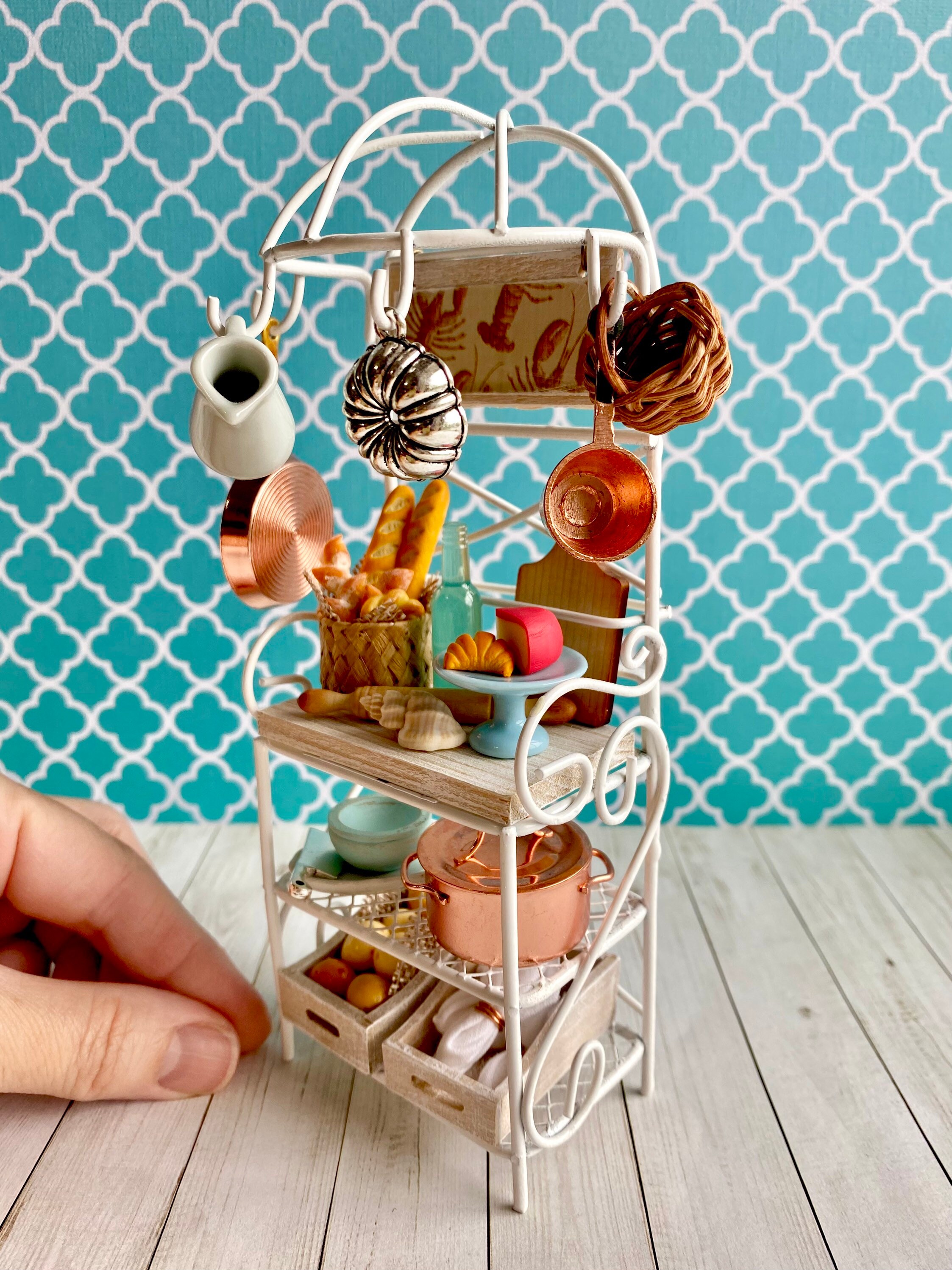 dollhouse kitchen shelf 1:12 scale Miniature bakers rack beach ...
