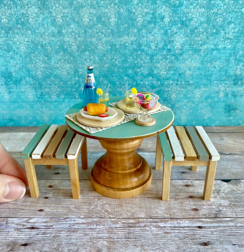 Miniature Bistro Set, Beach Dollhouse Kitchen, 1:12 Scale Table and ...