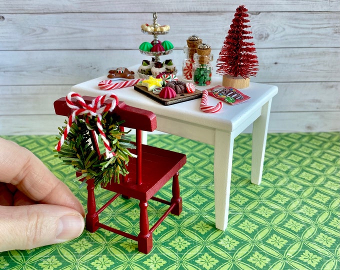 Miniature Christmas Treat Table, Dollhouse Kitchen Table and Chair ...