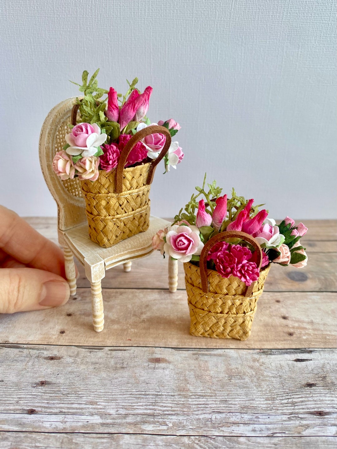 1:12 Scale Dollhouse Flowers, Miniature French Flower Basket, Barbie ...