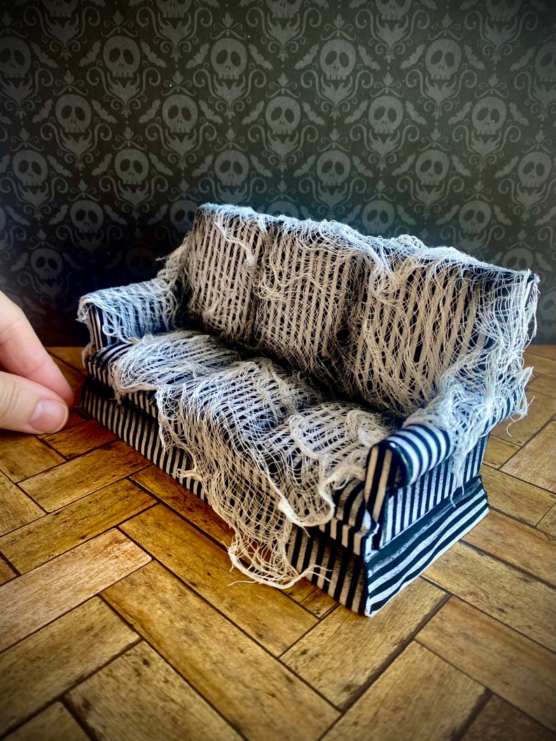 Miniature Haunted Dollhouse Couch, Chair and Ottoman, 1:12 Scale ...