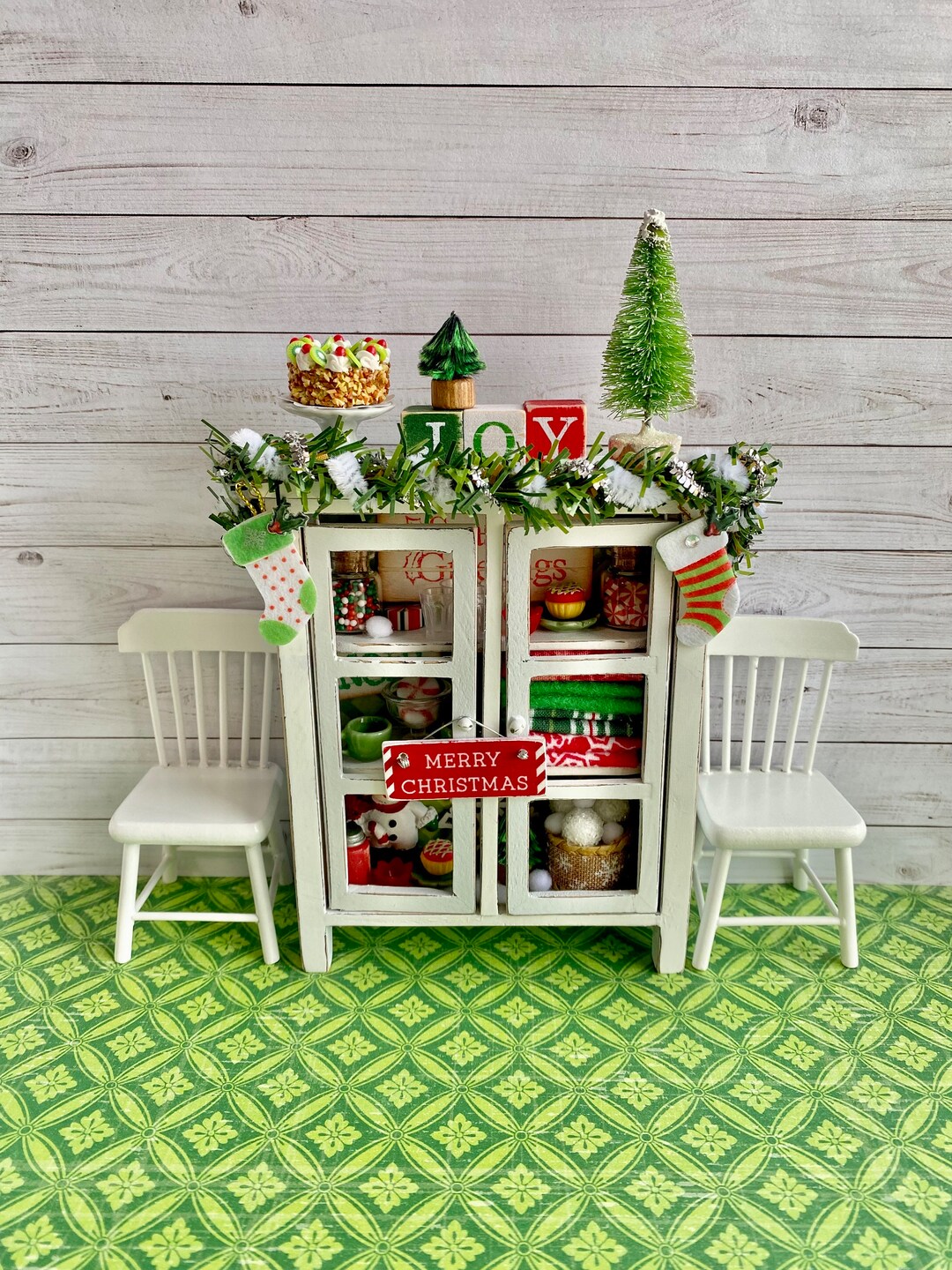 1:12 Scale Miniature Christmas Cabinet, Artisan Dollhouse Furniture ...