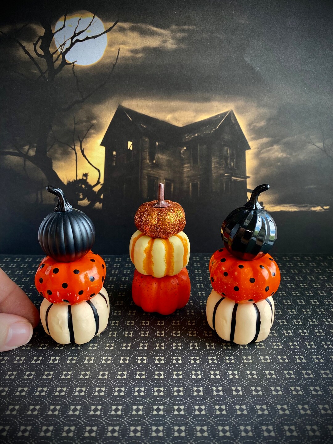 Miniature Stacked Pumpkins, Dollhouse Pumpkins, Halloween Dollhouse ...