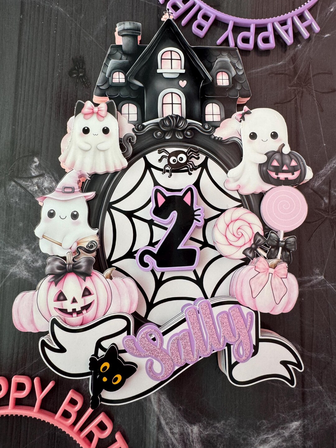 Halloween Birthday Cake Topper, Ghost Haunted House & Pastel Spooky ...