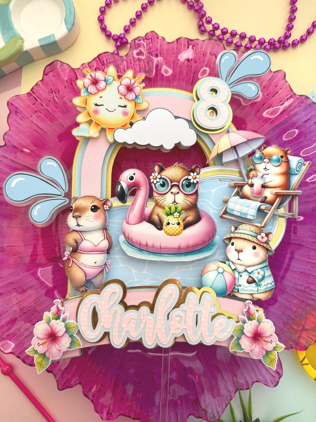 Capybara Pool Party Cake Topper: Personalized Birthday Decoration - Etsy