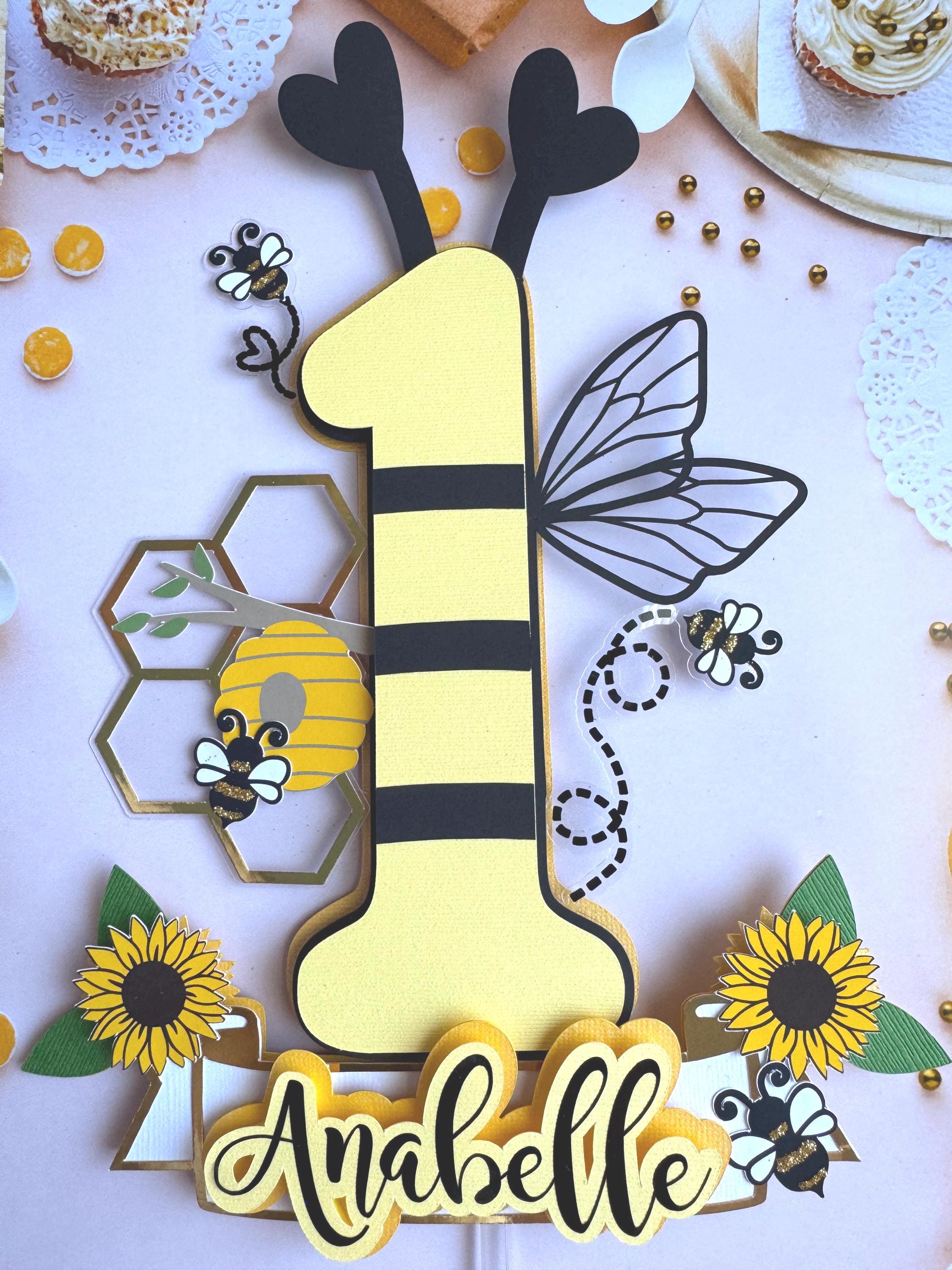 Personalized First Birthday Bee Cake Topper: 3D Honeycomb & Sunflowers ...