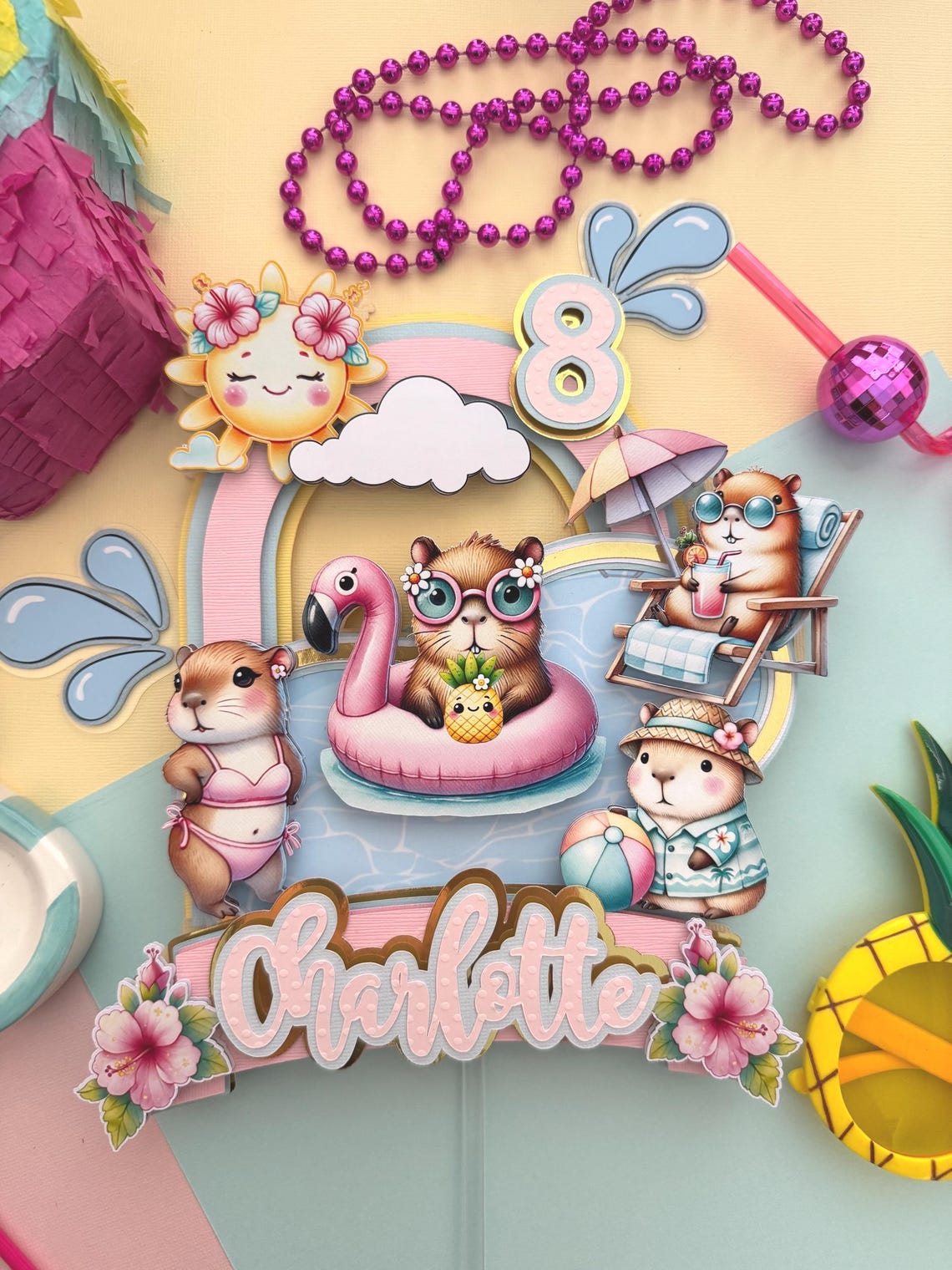 Capybara Pool Party Cake Topper: Personalized Birthday Decoration - Etsy