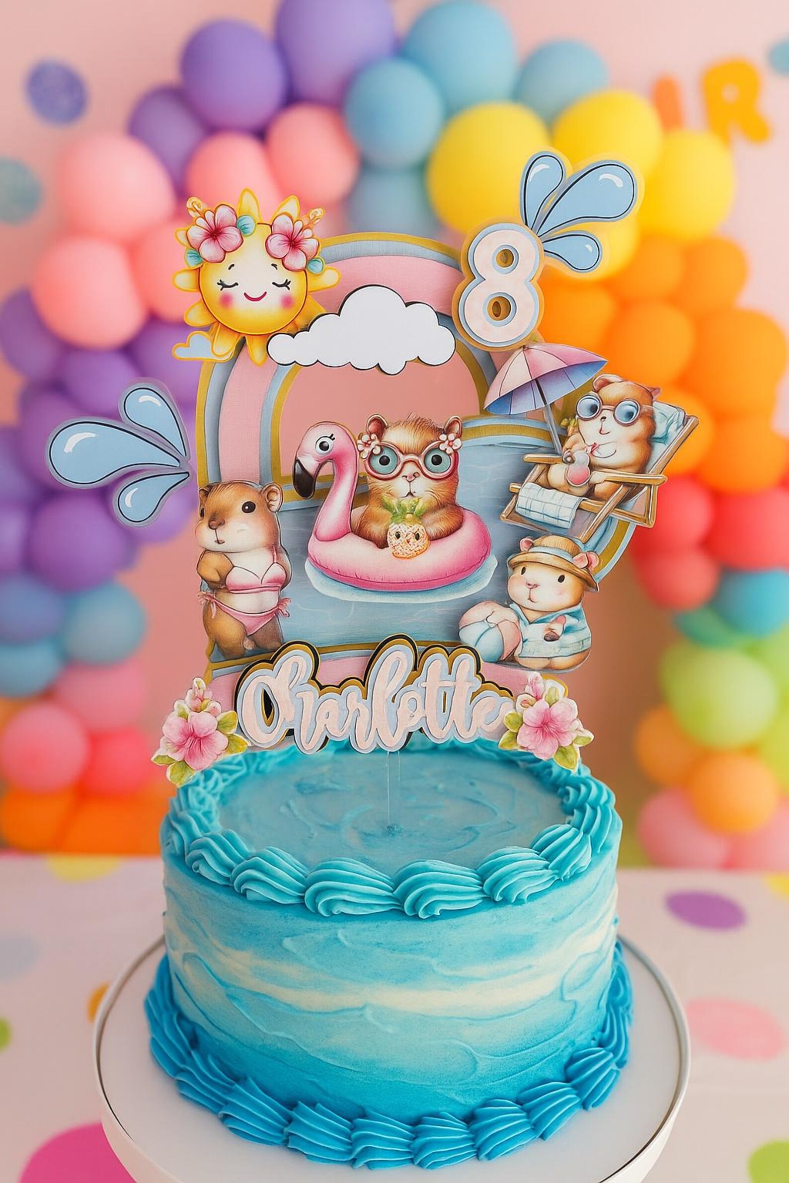 Capybara Pool Party Cake Topper: Personalized Birthday Decoration - Etsy