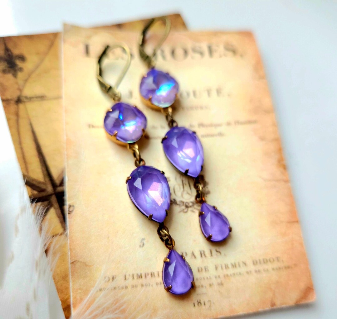 Periwinkle Shimmer Crystal Earrings, Wisteria, Floral, Violet ...