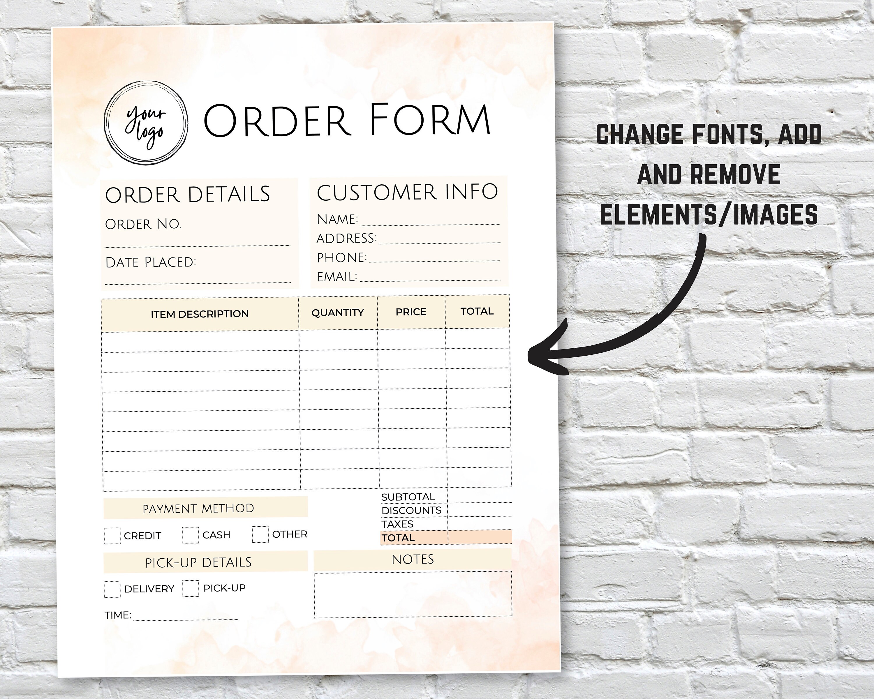 Editable Order Form Template Custom Order Form Canva Template Small ...