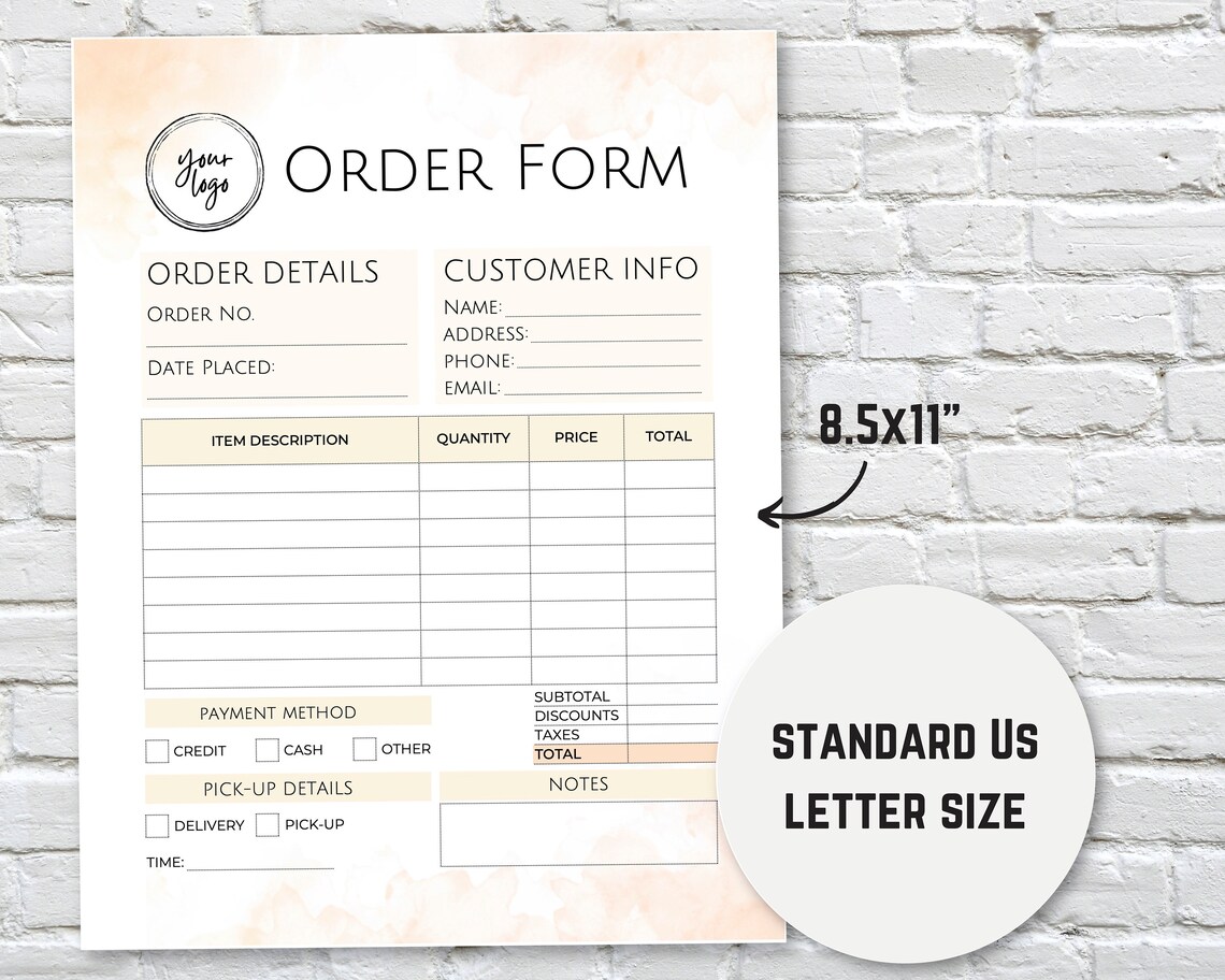 Editable Order Form Template Custom Order Form Canva Template Small ...