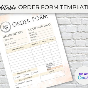 Editable Order Form Template| Custom Order Form | Canva Template ...