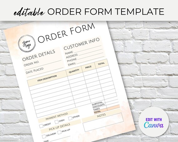 Editable Order Form Template Custom Order Form Canva - Etsy
