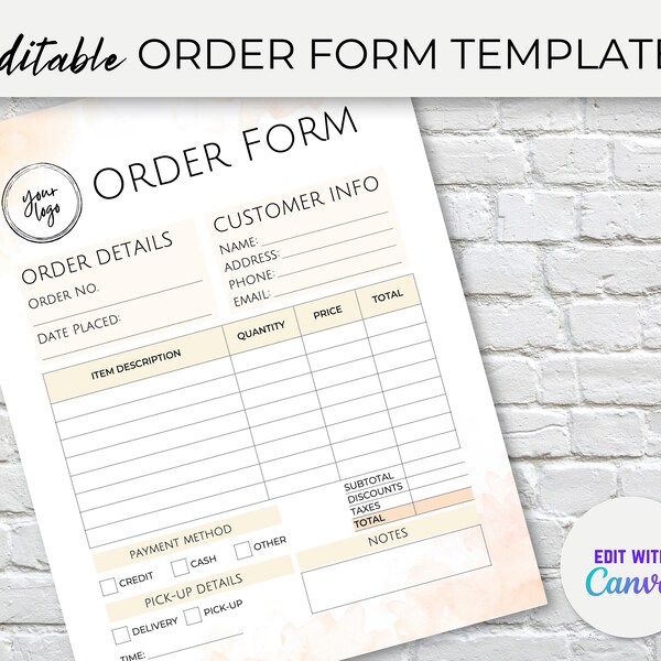 Cup Order Form - Etsy