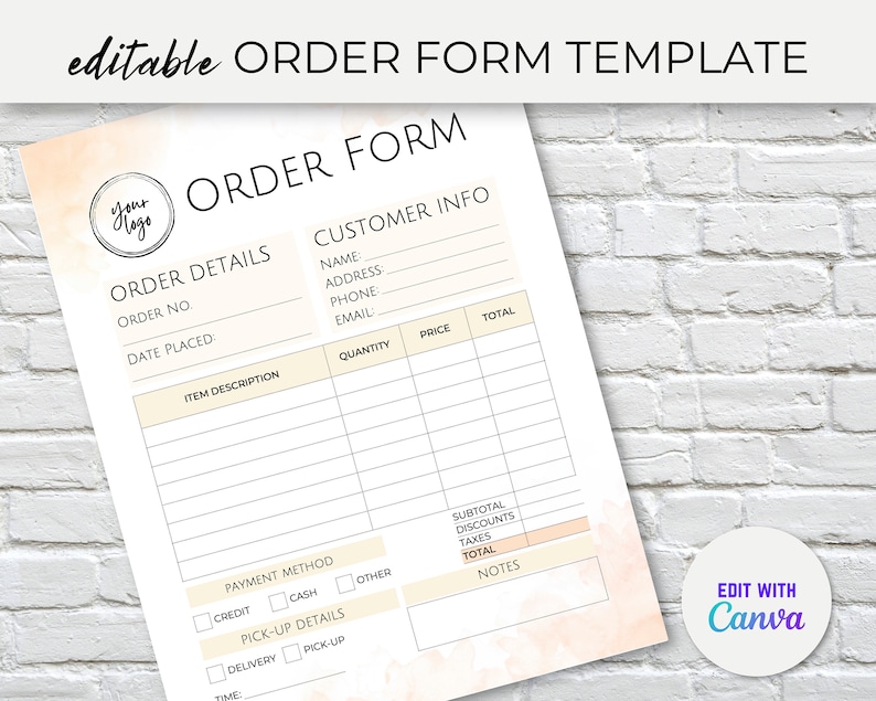 Editable Order Form Template| Custom Order Form | Canva Template ... Editable Order Form Template| Custom Order Form | Canva Template ...