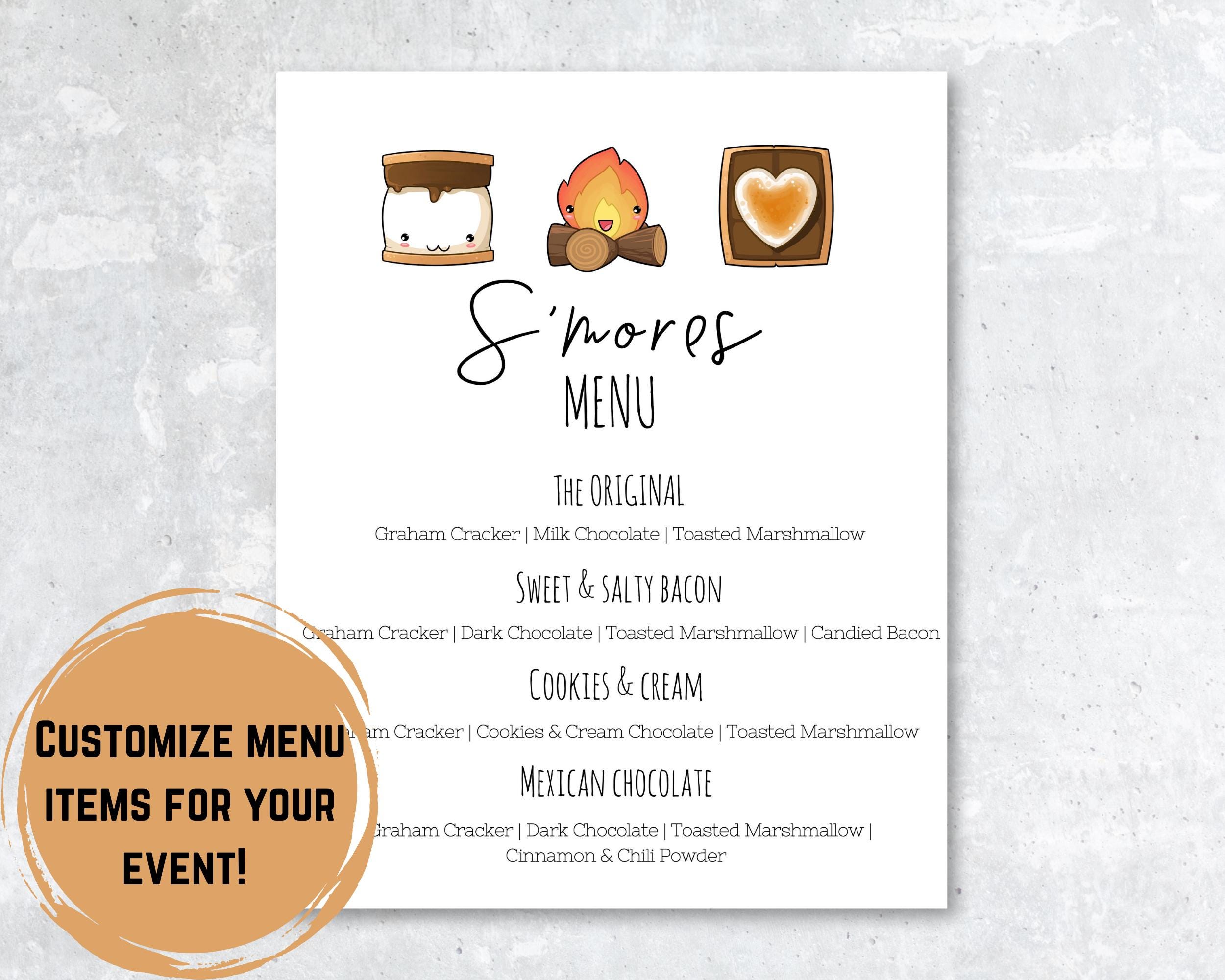 Editable S'mores Menu Sign | Smores Station | S'mores Bar Sign ...