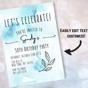 Editable Blue Party Invitation Printable | Blue Party Invite Printable ...