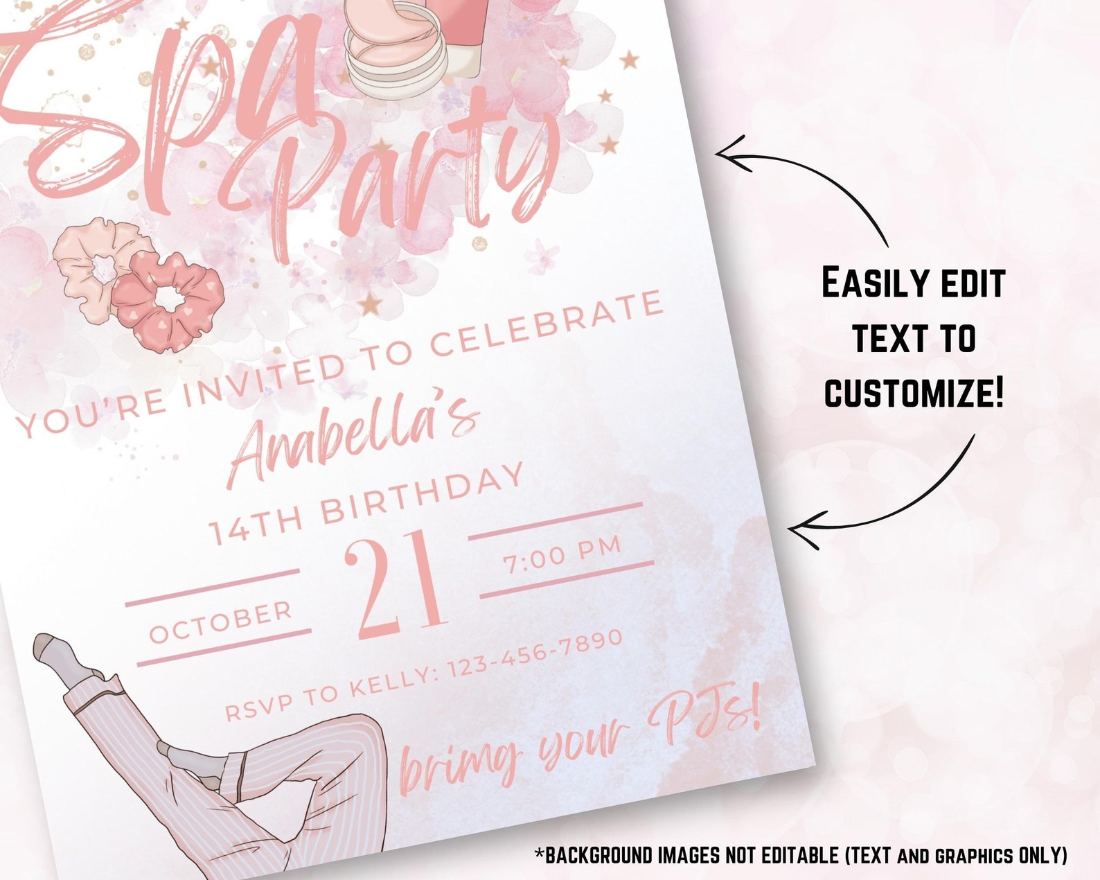 Editable Spa Party Invitation Printable Sleepover Spa Party Invite ...