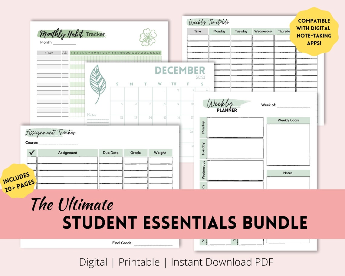 College Student Planner Printable Bundle | Digital Planner | Habit ...
