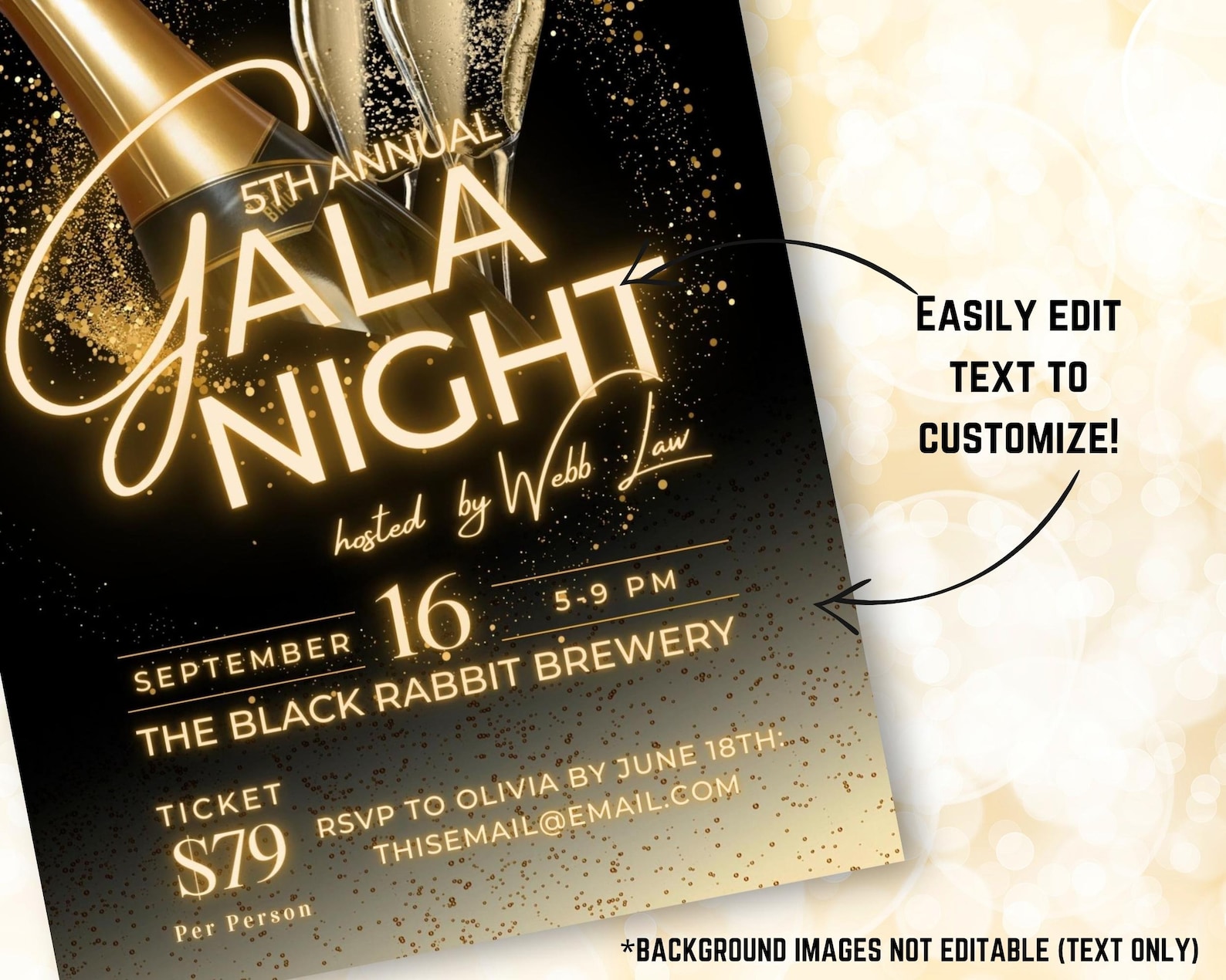 Editable Gala Night Party Invitation Gala Fundraiser Banquet - Etsy Canada