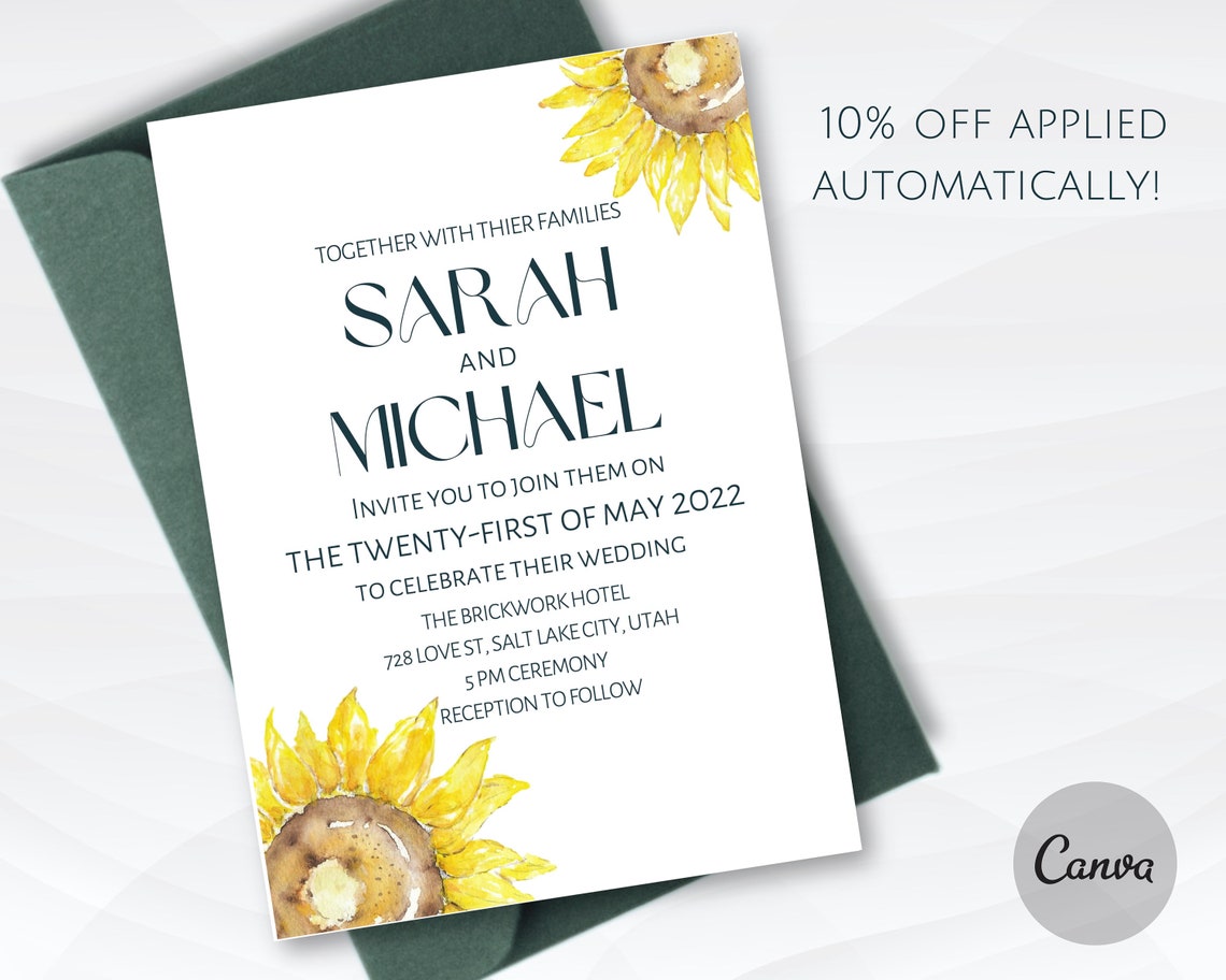 Editable Sunflower Wedding Invitation Set Template Rustic - Etsy