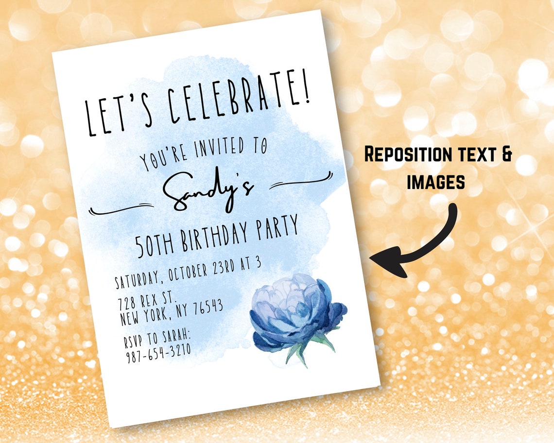 Editable Blue Party Invitation Printable Blue Party Invite - Etsy Canada