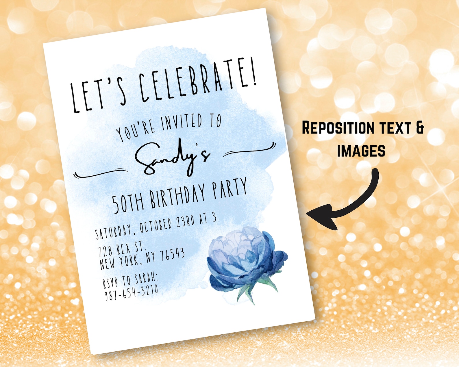 Editable Blue Party Invitation Printable Blue Party Invite Printable ...
