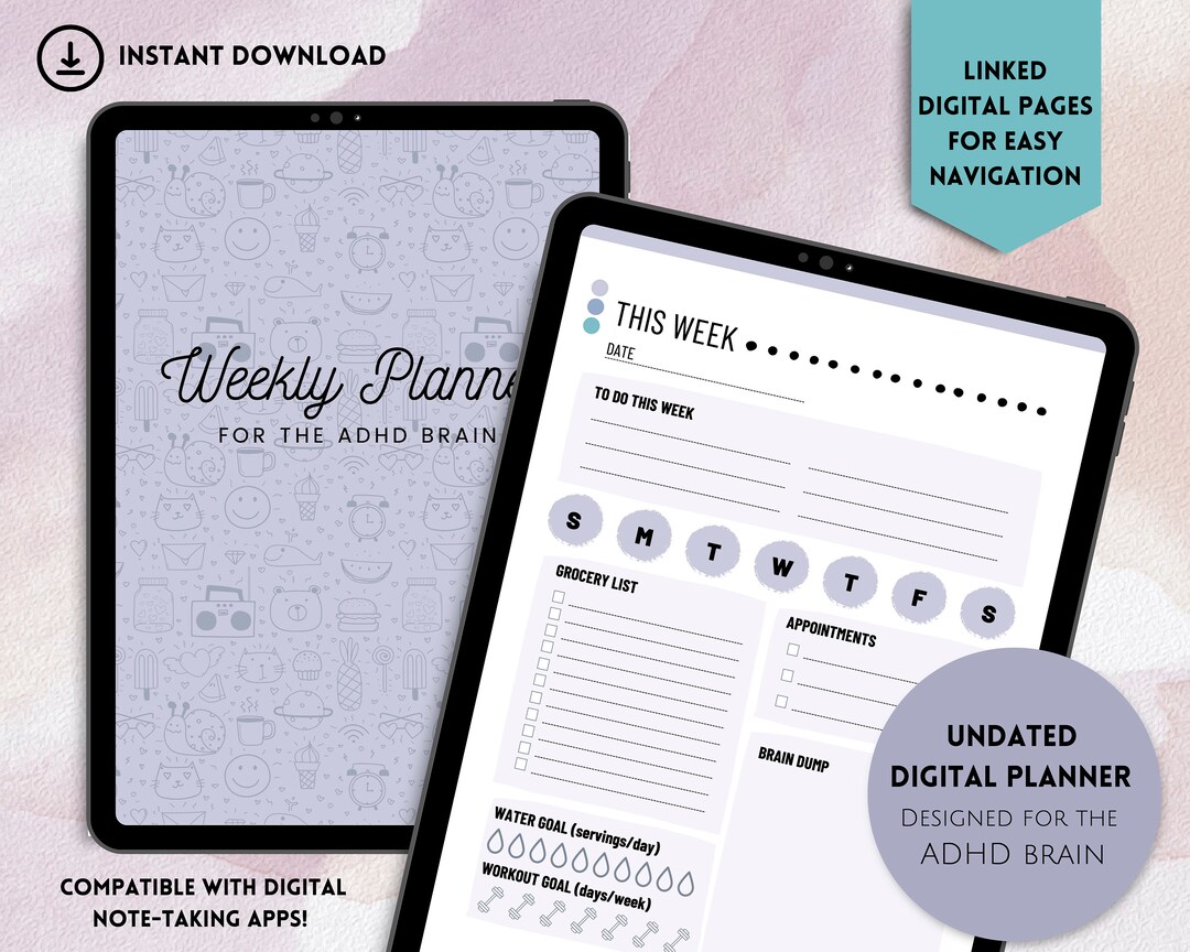 ADHD Weekly Daily Digital Planner | Undated Planner Pages | Adult ADHD ...