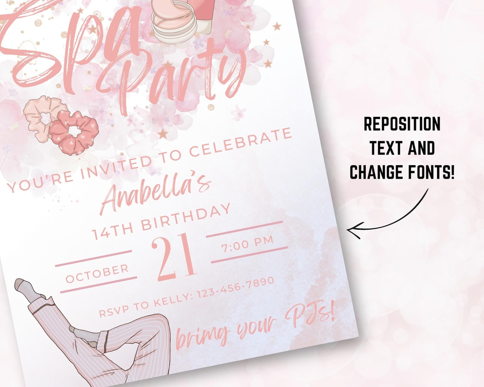 Editable Spa Party Invitation Printable Sleepover Spa Party Invite ...