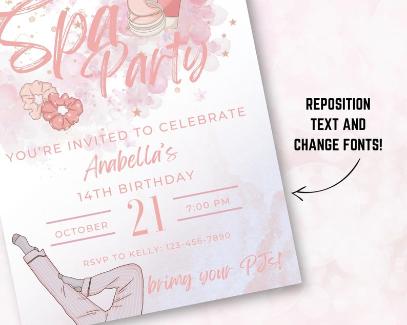 Editable Spa Party Invitation Printable Sleepover Spa Party Invite ...