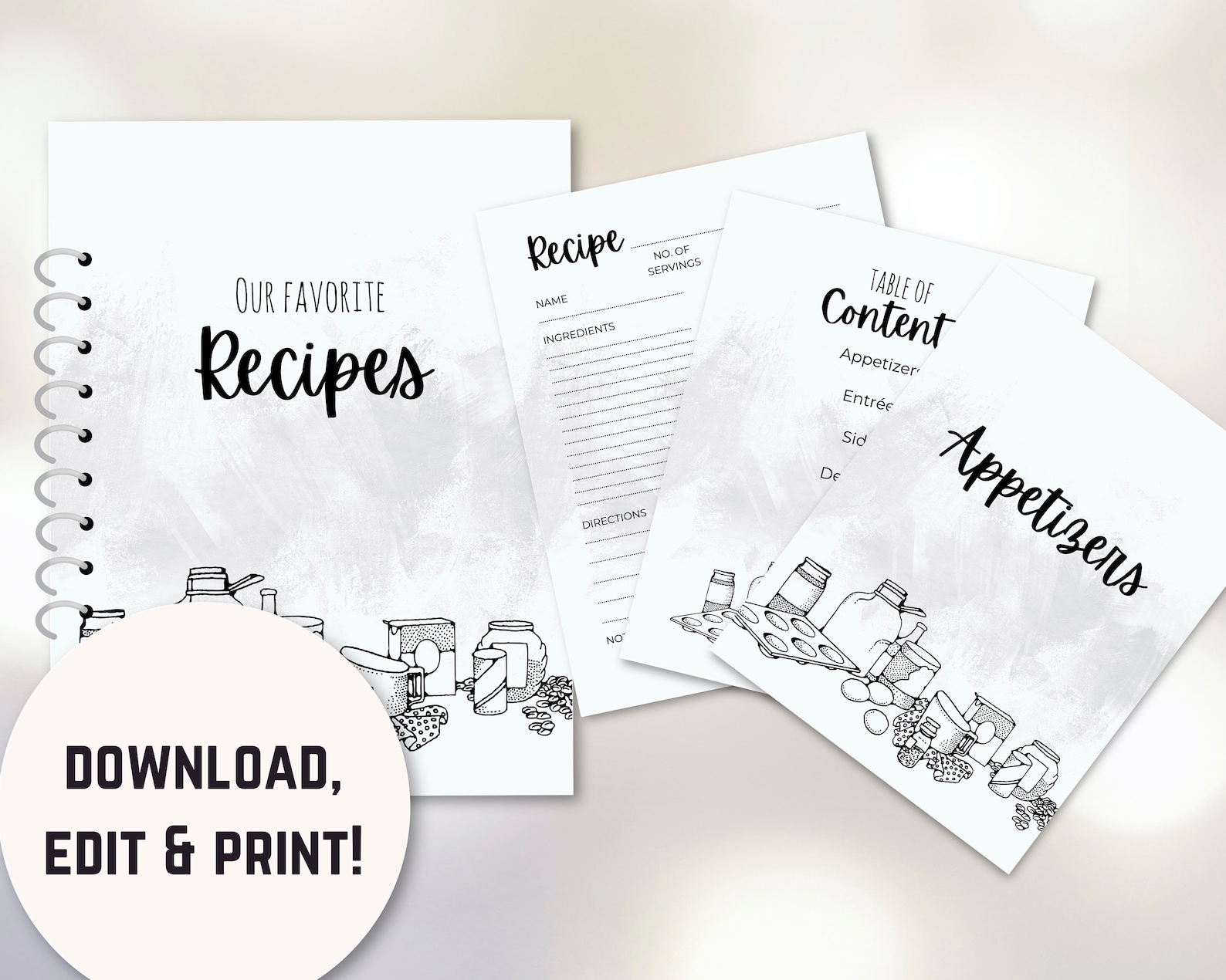 Editable Recipe Binder Templaterecipe Binder Kitcustom Recipe Book ...