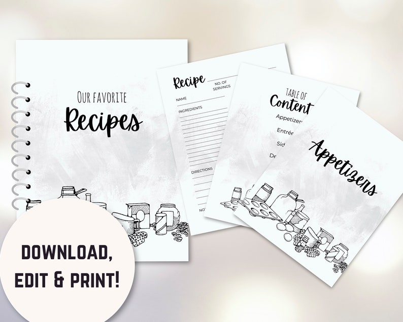 Editable Recipe Binder Templaterecipe Binder Kitcustom Recipe Book ...