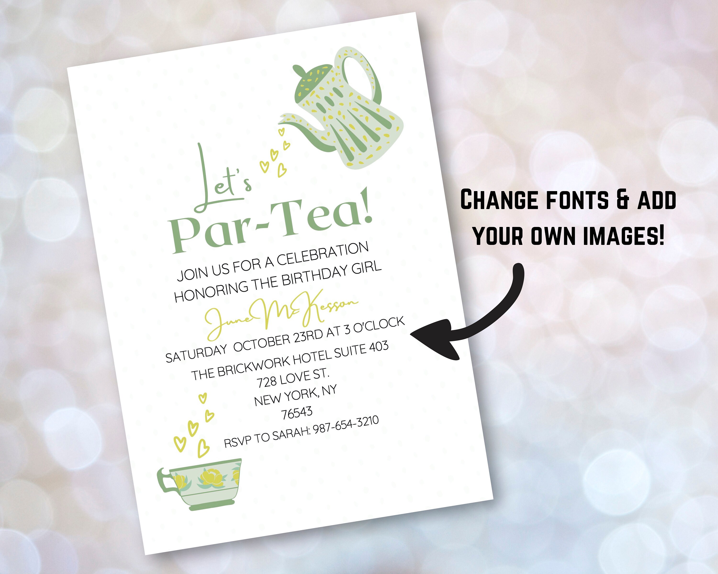 Editable Tea Party Birthday Invitation Tea Party Invite - Etsy