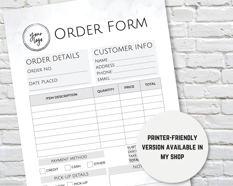Editable Order Form Template Custom Order Form Canva Template Small ...